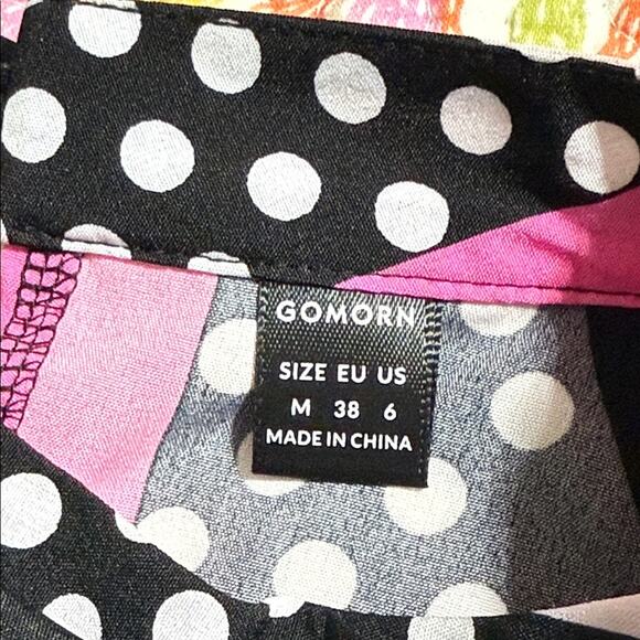 GOMORN | Tops | Gomorn Womens Size Medium Halter Neck Blouse Pullover Pink Black Stripes Dots ...